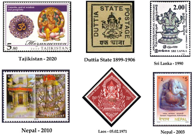 Postage stamps spreading the glory of Lord Ganesha